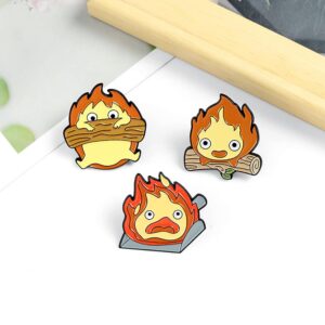 Calcifer Anime Pins for Backpacks Aesthetic,Funny Enamel Pins Set for hats,Cute Cartoon Brooches Pins for Jackets