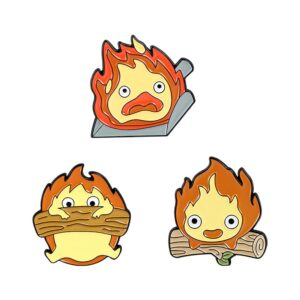 calcifer anime pins for backpacks aesthetic,funny enamel pins set for hats,cute cartoon brooches pins for jackets