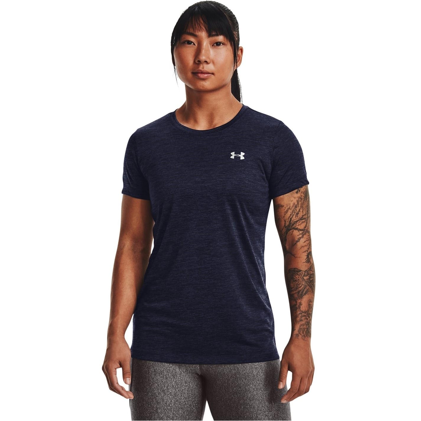 Under Armour Women's Tech Twist T-Shirt, (410) Midnight Navy/Cadet/Metallic Silver, Medium