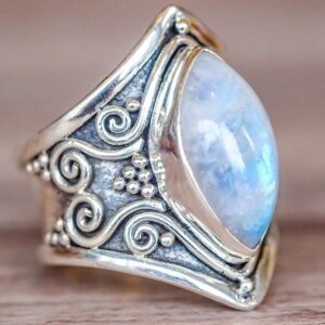 Goldenchen Vintage Silver Ring 925 Sterling Silver Natural Moonstone Women Jewelry Elegant Gemstone Wedding Ring Size 5-11 (8)