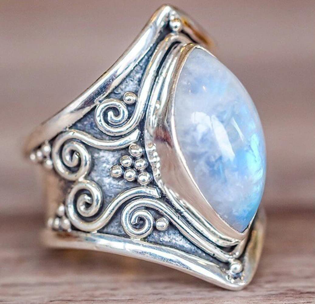 Goldenchen Vintage Silver Ring 925 Sterling Silver Natural Moonstone Women Jewelry Elegant Gemstone Wedding Ring Size 5-11 (8)