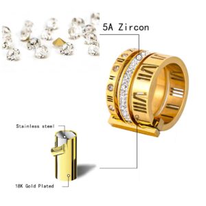 YIKOXI Stainless Steel Zirconia Rings for Women Roman Numeral 3 in 1 Spinner Gold Weeding Ring Band (Inlaid zirconia-gold, 9)