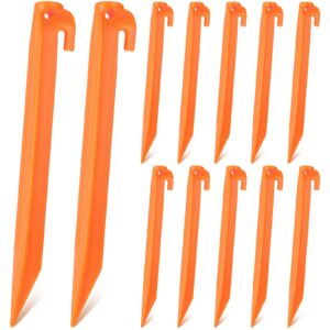 9 inch plastic inflatable stakes tent stakes replacement yard inflatable accessories for inflatables camping tent stakes tent pegs for valentine's day garden home decorations(orange, 12 pieces)