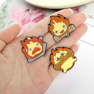 Calcifer Anime Pins for Backpacks Aesthetic,Funny Enamel Pins Set for hats,Cute Cartoon Brooches Pins for Jackets