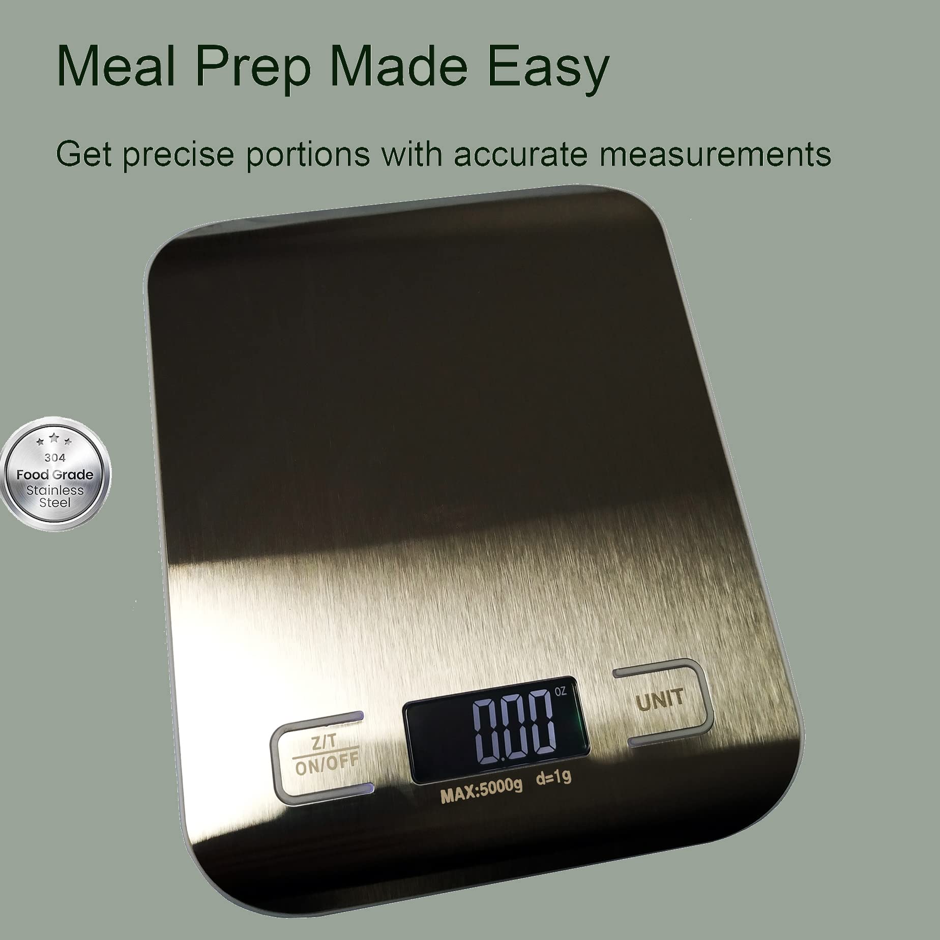 Digital Food Kitchen Scale Baking, Cooking, Keto and Meal Prep, Small, 304 Stainless Steel， High Precise Measuring Scale for Food Ounces and Grams, Blue Surface with Backlit LCD Display