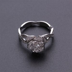 ManRiver Flower Shape Rings for Women - Full Rhinestone Studded Micron-Inlaid Zircon Rings Jewelry Gifts Size 6-10 (Silver, 10)