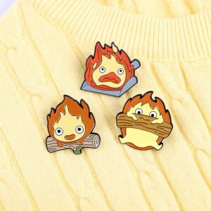 Calcifer Anime Pins for Backpacks Aesthetic,Funny Enamel Pins Set for hats,Cute Cartoon Brooches Pins for Jackets