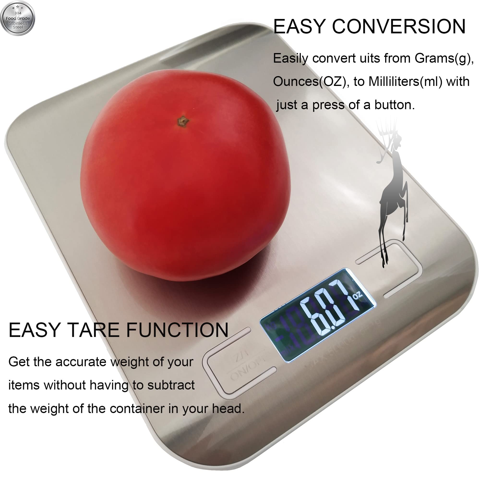 Digital Food Kitchen Scale Baking, Cooking, Keto and Meal Prep, Small, 304 Stainless Steel， High Precise Measuring Scale for Food Ounces and Grams, Blue Surface with Backlit LCD Display