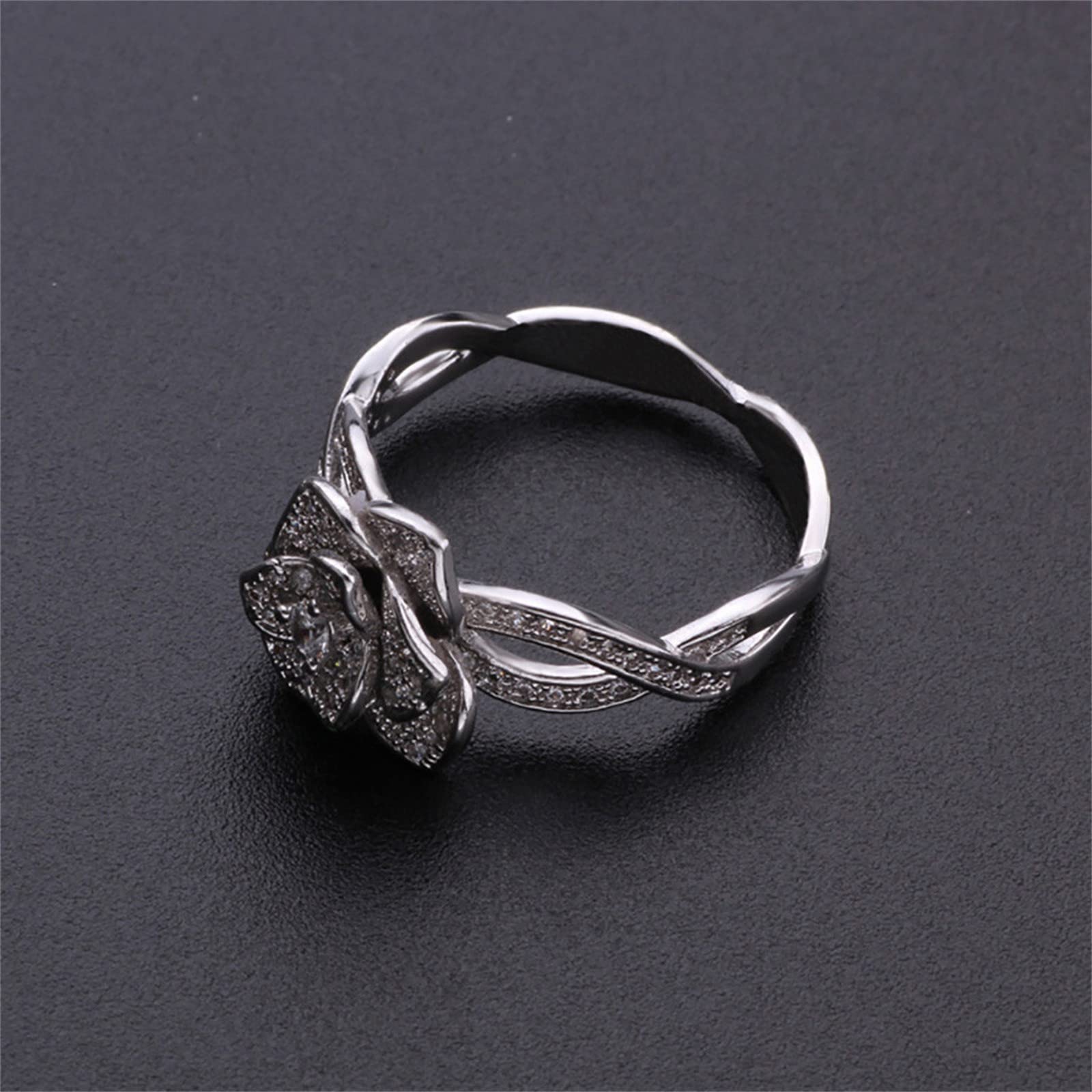 ManRiver Flower Shape Rings for Women - Full Rhinestone Studded Micron-Inlaid Zircon Rings Jewelry Gifts Size 6-10 (Silver, 10)