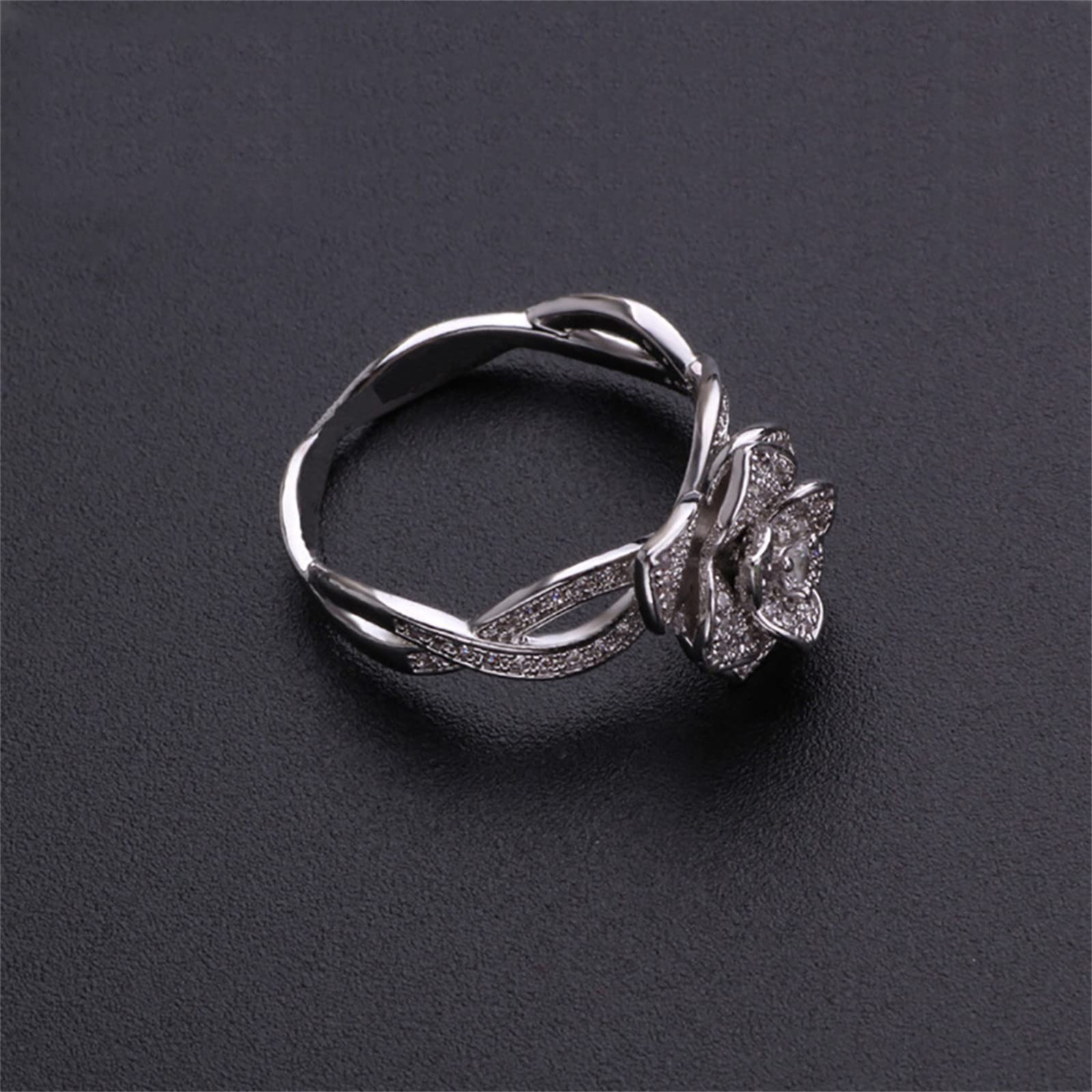 ManRiver Flower Shape Rings for Women - Full Rhinestone Studded Micron-Inlaid Zircon Rings Jewelry Gifts Size 6-10 (Silver, 10)