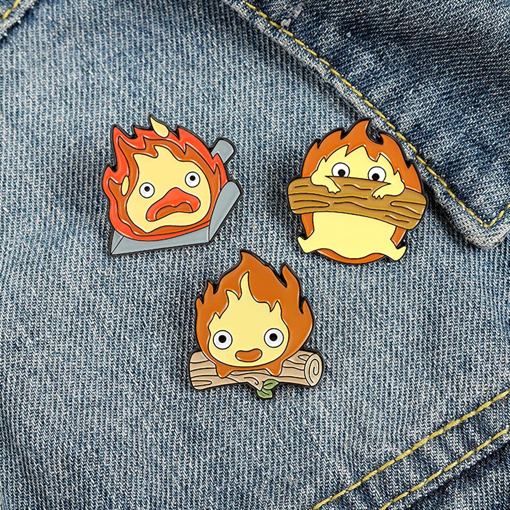 Calcifer Anime Pins for Backpacks Aesthetic,Funny Enamel Pins Set for hats,Cute Cartoon Brooches Pins for Jackets