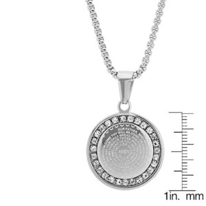 Steeltime Stainless Steel Pendant Necklace with Simulated Diamonds - 18-Inch Rounded Box Chain, Stainless Steel Pendant for Men & Women, Lords Prayer & Serenity Prayer Gifts - Silver, Lord's Prayer