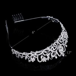 Silver Crystal Crowns Tiara for Women, Girls Elegant Princess Rhinestone Crown with Combs, Bridal Wedding Headbands Prom Birthday Party Halloween Hair Accessories Jewelry Gifts for Women Girls