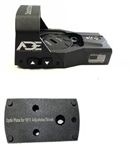 ade advanced optics zantitium rd3-015 red dot sight + optic mounting plate for 1911 novak rear sight pistol