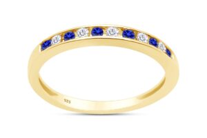 round white natural diamond & simulated blue sapphire half eternity engagement wedding band ring in 14k yellow gold over sterling silver for women (clarity i2-i3, color : i-j, 0.23 cttw) ring size-6