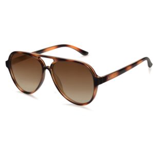 sojos classic polarized aviator sunglasses womens mens retro double bridge aviators sj2201, brown tortoise/brown