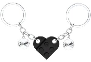 lgouygg heart keychain for couples/friendship, matching brick keychains set for girlfriend/boyfriend, boys girls sweet gifts (black)