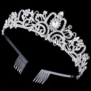 silver crystal crowns tiara for women, girls elegant princess rhinestone crown with combs, bridal wedding headbands prom birthday party halloween hair accessories jewelry gifts for women girls