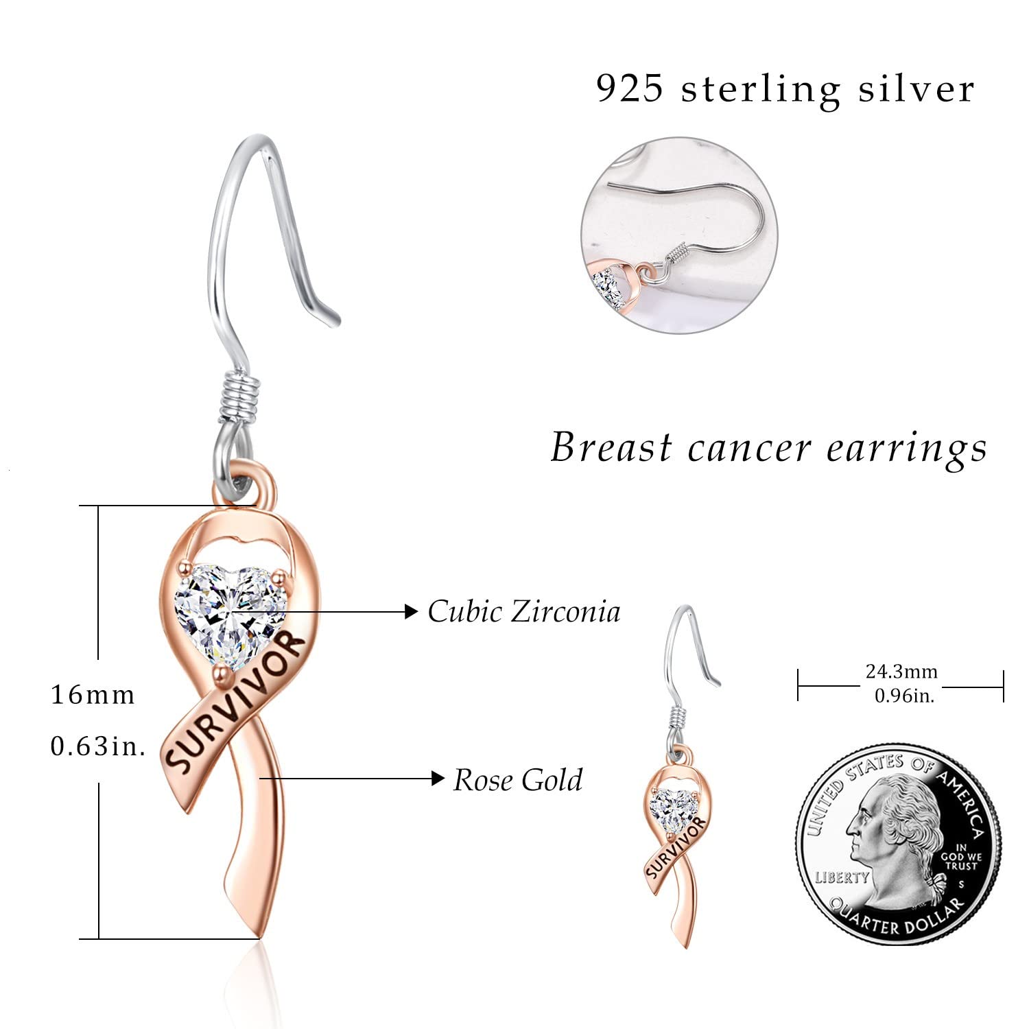 Dreamboat Breast Cancer Earrings for Women 925 Sterling Silver Pink Ribbon Earrings Breast Cancer Awareness Hook Earrings Dangle Zirconia Breast Cancer Survivor Jewelry Gifts