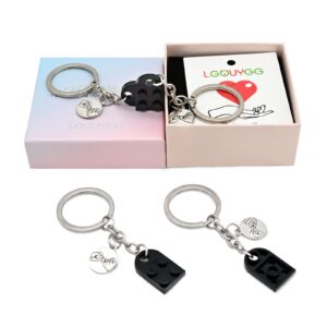 LGOUYGG Heart Keychain for Couples/Friendship, Matching Brick Keychains Set for Girlfriend/Boyfriend, Boys Girls Sweet Gifts (Black)