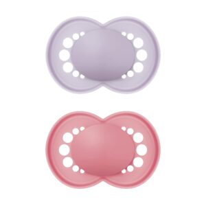 mam original matte baby pacifier, nipple shape helps promote healthy oral development, sterilizer case, girl ,6-16 months(pack of 2)