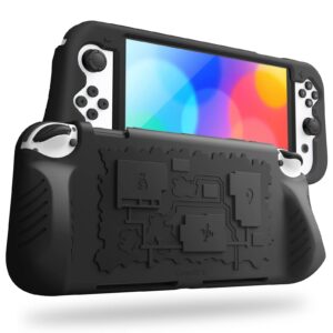 fintie case for nintendo switch oled model 2021 with 3 game card slots, anti-slip soft silicone shockproof protective cover, ergonomic grip case for switch oled model console 7.0", black