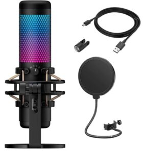 hyperx newest quadcast s - rgb usb condenser microphone for pc, ps4, mac, gaming, streaming, podcasts, twitch, youtube with galliumpi pop filter