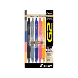 pilot g2 mineral art limited edition retractable gel pens, fine point, assorted ink, 5/pack