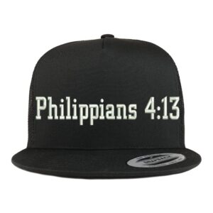 trendy apparel shop philippians 4:13 5 panel flatbill trucker cap - black