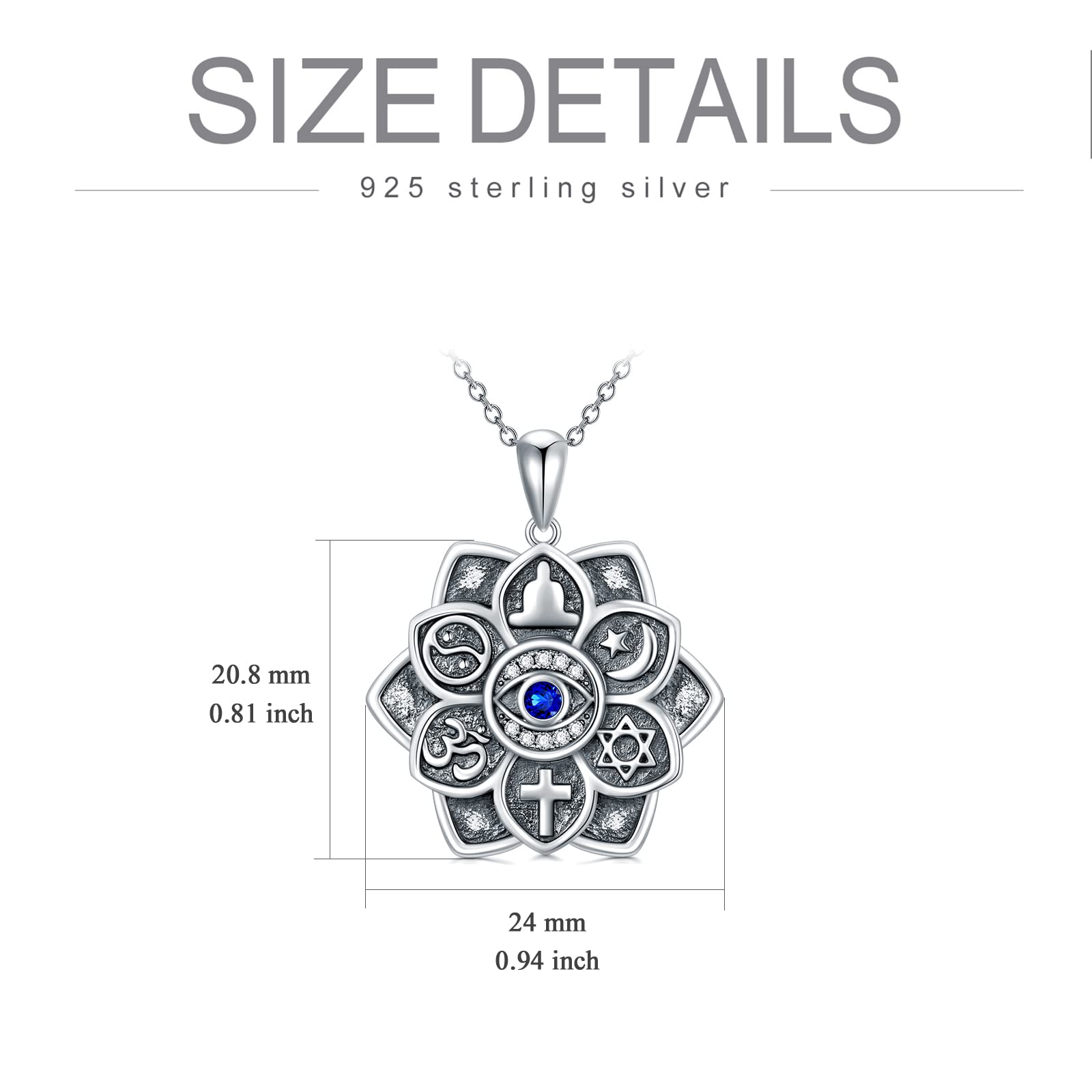 MEIDERBO Lotus Flower Evil Eye Necklace 925 Sterling Silver Protection Pendant Yoga Om Necklace for Women Mother's Day Gifts Birthday Jewelry