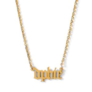 sorority shop delta phi epsilon necklace — dpe old english font design, 18k gold plated, delta phi epsilon gifts for women