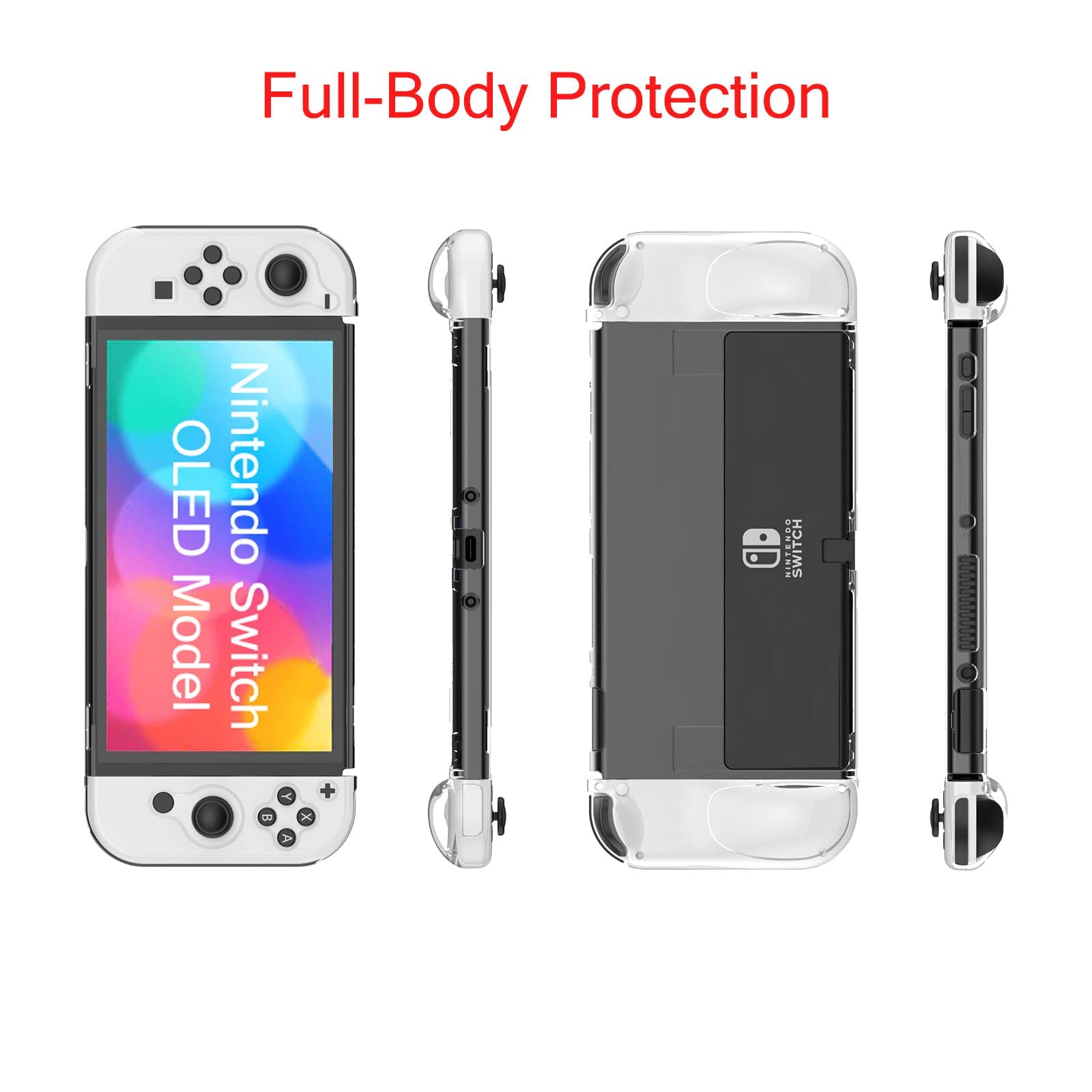 Teyomi Dockable Case Compatible with Nintendo Switch OLED Model 2021, Soft TPU Joy-Con Cover and Hard PC Protective Case Cover with 6pcs Silicone Thumb Grip Caps, Switch OLED Case Protector(Clear)