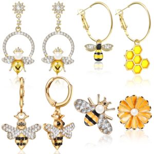 4 pairs bee earrings bee stud bee drop earrings honeycomb earrings bee rhinestone earrings gift for women