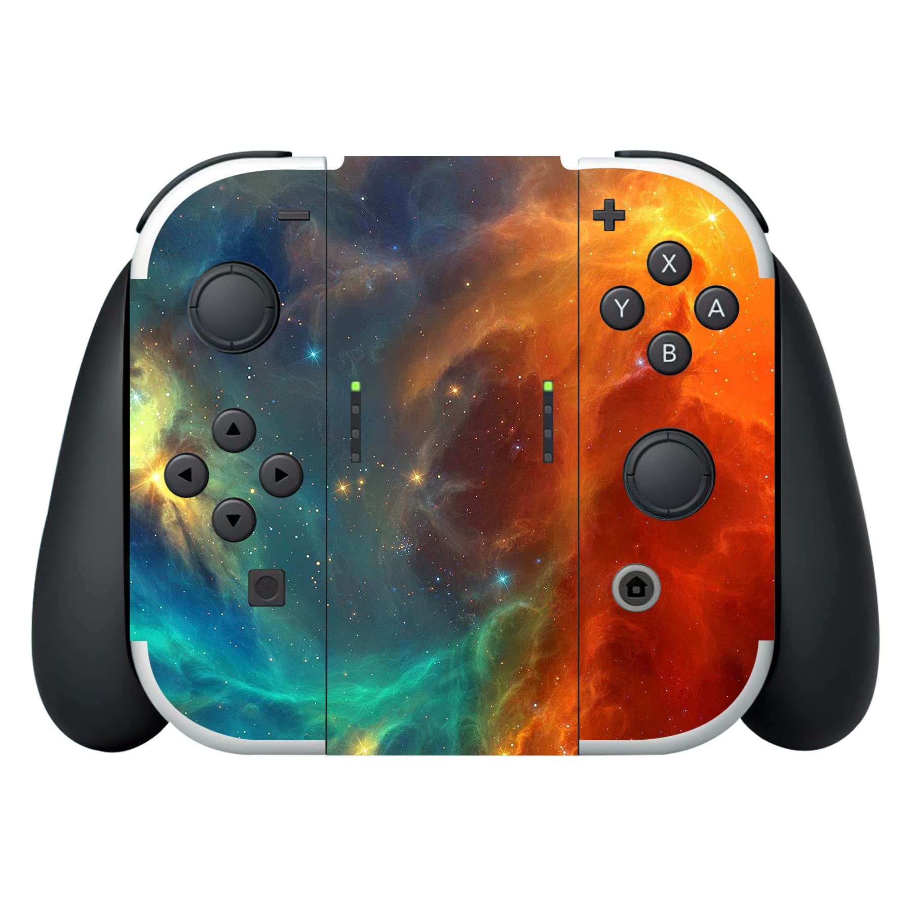 PlayVital Full Set Protective Stickers for Nintendo Switch OLED Model, Customized Vinyl Decal Skins for Switch OLED Console & Joycon & Dock & Grip - Orange Star Universe