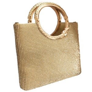 Mogor Women's Dazzling Wrist Evening Bag Evening Bag Party Clutches Wedding Purses Gold