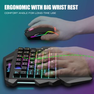 RedThunder Wireless One-Handed Gaming Keyboard, 2.4Ghz RGB Backlit Mini Gaming Keypad, Rechargeable 2000mAh Battery for PC Gamer