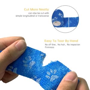 Risen Self Adhesive Bandage Wrap 6 Pack,2”x 5 Yards Medical Tape for Christmas Gifts,Gauze Rolls First Aid Vet Wrap Adherent Bandages for Sports,Dogs Pet(Blue Paw)