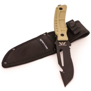 WEYLAND Tactical Knife with MOLLE Sheath Holster - Fixed Blade Full Tang Survival, Hunting, Bugout & Bushcraft Knife - Outdoor Hiking & Scout Camping Knives - Black