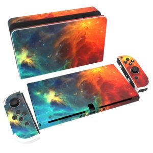 playvital full set protective stickers for nintendo switch oled model, customized vinyl decal skins for switch oled console & joycon & dock & grip - orange star universe