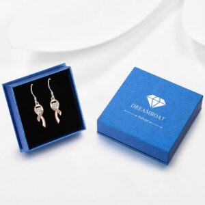 Dreamboat Breast Cancer Earrings for Women 925 Sterling Silver Pink Ribbon Earrings Breast Cancer Awareness Hook Earrings Dangle Zirconia Breast Cancer Survivor Jewelry Gifts