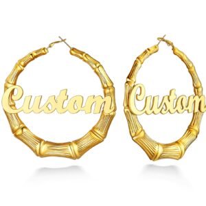 custom4u personalized gold hoop earrings with name custom bamboo elegant earrings memory jewelry gifts for women