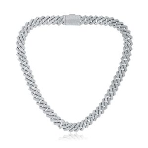 gemsme full iced out cubic zirconia cuban link chain hip hop 18k white gold plated miami cuban link chain necklace for men women (22 inch)