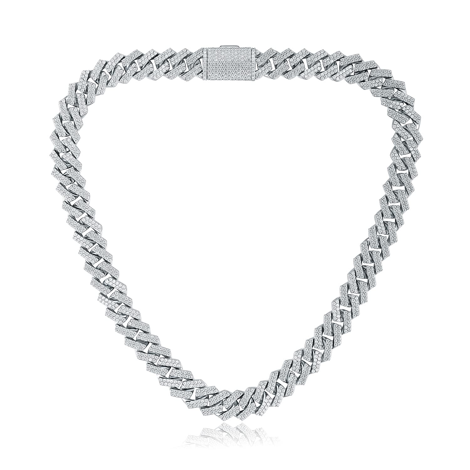 Gemsme Full Iced Out Cubic Zirconia Cuban Link Chain Hip Hop 18K White Gold Plated Miami Cuban Link Chain Necklace for Men Women (22 Inch)