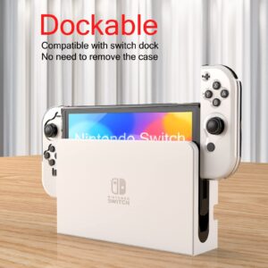 Teyomi Dockable Case Compatible with Nintendo Switch OLED Model 2021, Soft TPU Joy-Con Cover and Hard PC Protective Case Cover with 6pcs Silicone Thumb Grip Caps, Switch OLED Case Protector(Clear)