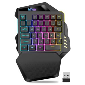 redthunder wireless one-handed gaming keyboard, 2.4ghz rgb backlit mini gaming keypad, rechargeable 2000mah battery for pc gamer