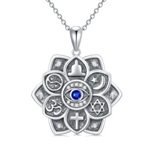 meiderbo lotus flower evil eye necklace 925 sterling silver protection pendant yoga om necklace for women mother's day gifts birthday jewelry