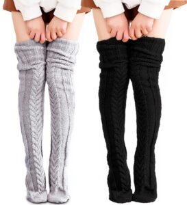 vethin women's cable knit thigh high socks over knee high long leg stockings extra long winter long boot leg warmers