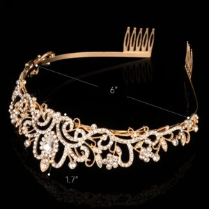 Gold Crystal Crowns Tiara for Women, Girls Elegant Princess Rhinestone Crown with Combs, Bridal Wedding Headbands Prom Birthday Party Halloween Hair Accessories Jewelry Gifts for Women Girls