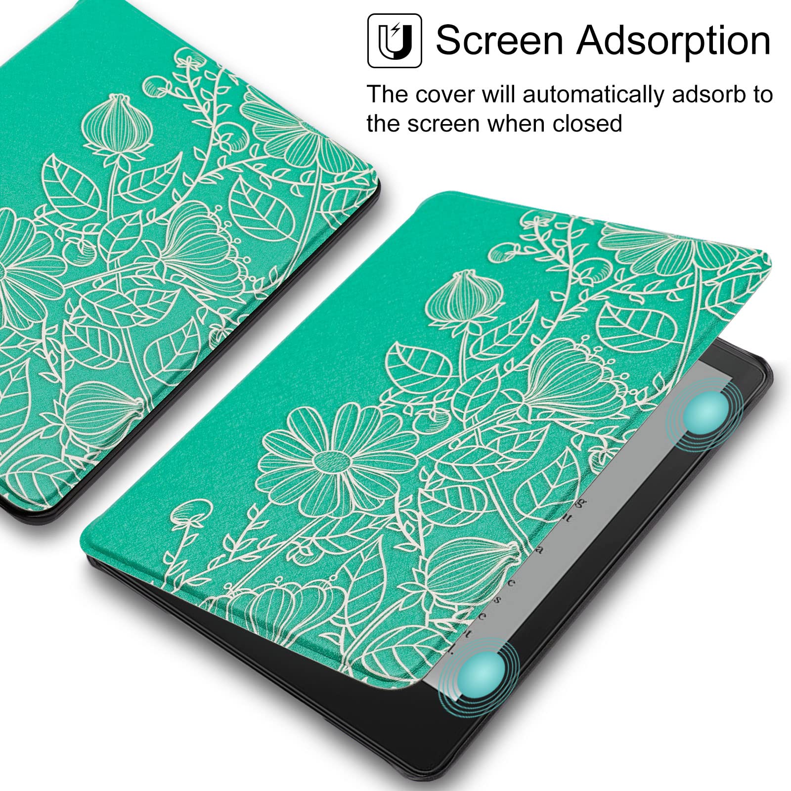 WALNEW Case for Kindle Paperwhite 11th Generation & Signature Edition(6.8”)- Slim Lightweight PU Leather Foldable Protective Case Cover Accessories with Auto Wake/Sleep, Flower