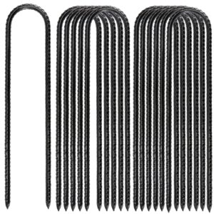 mukchap 12 pack 12 inch u shaped rebar stakes, black u rebar hook, heavy duty trampoline wind anchors stakes for camping tents, soccer net